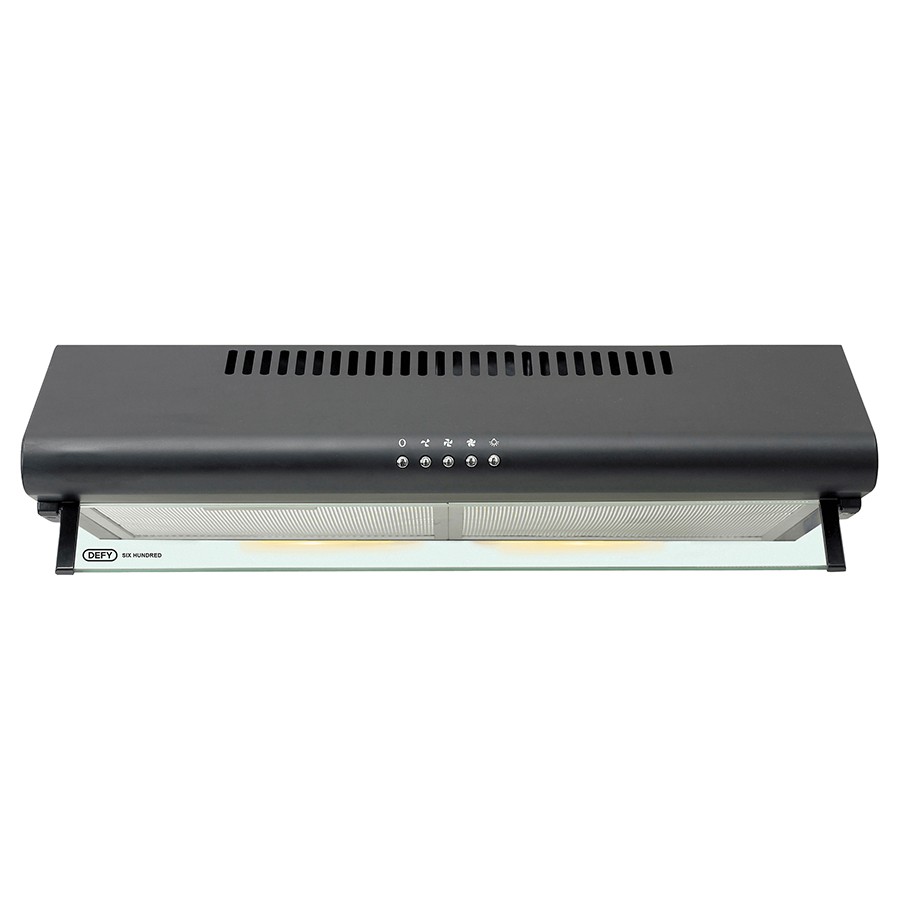 Defy 600mm Shelf Extractor Hood Black DCH290 - TV Sales & Home